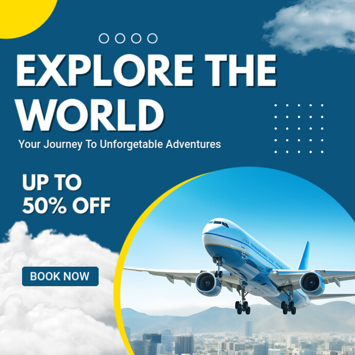 Blue Maximalist Travel Explore The World Instagram Post Template ...