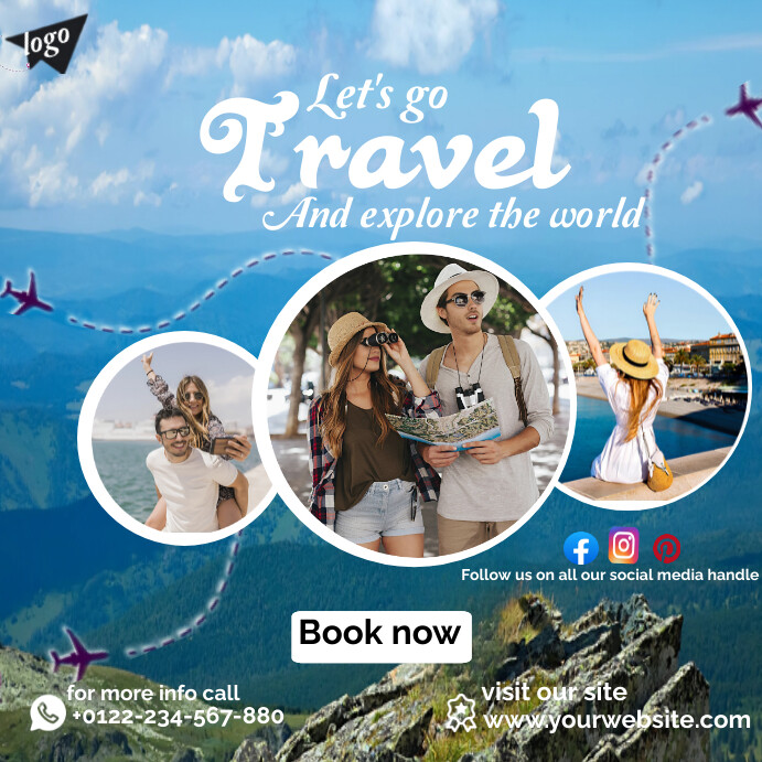 Blue Maximalist Travel Square (1:1) Template | PosterMyWall