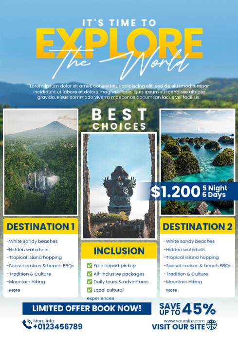 Blue Maximalist Travel Tour Package Poster Ready to Print Template ...