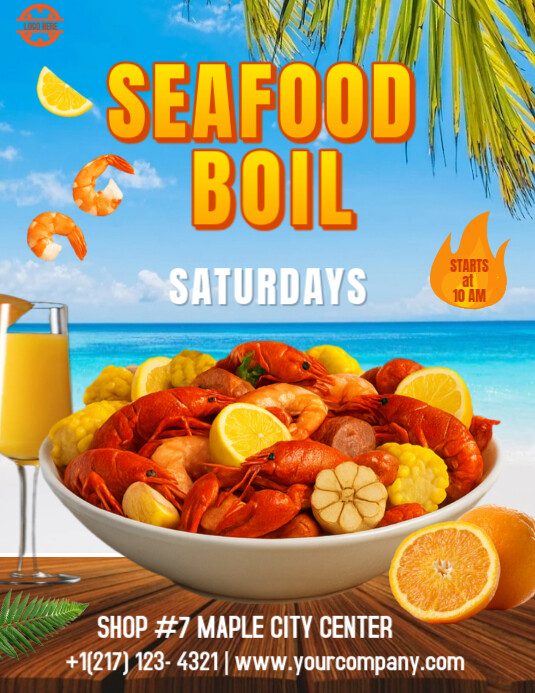Blue Maximalist Tropical 3d Seafood Boil Fish Fry Instagram Post Flyer ...