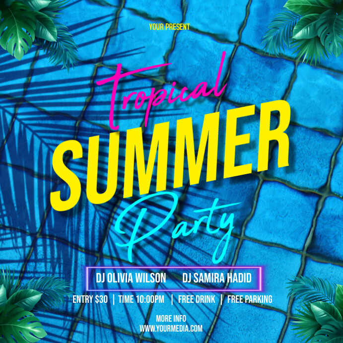 Copy of Blue Maximalist Tropical Summer Party Instagr | PosterMyWall