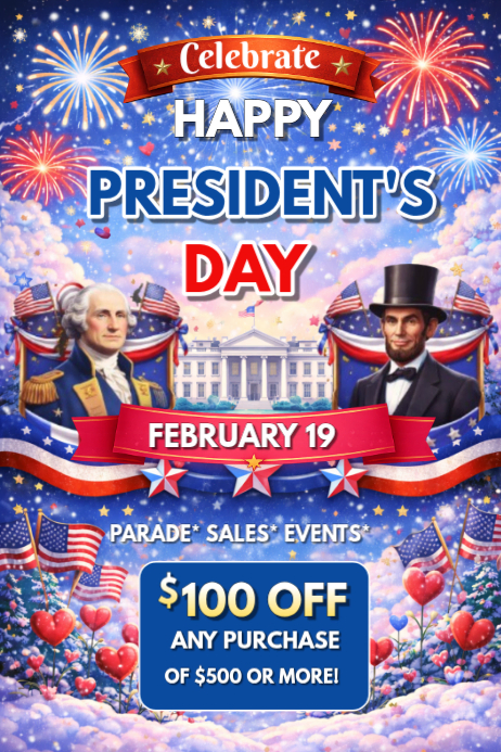 Blue Maximalist Usa President Day Poster Template | PosterMyWall