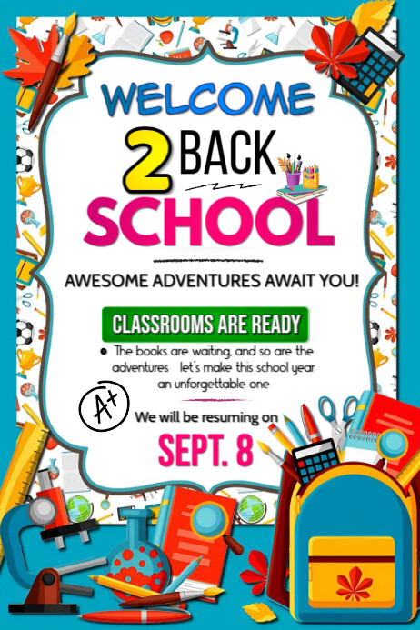 Blue Maximalist Welcome Back To School Poster Template | PosterMyWall