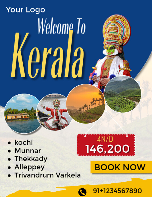 Copy of Blue Maximalist Welcome To Kerala Flyer (us Letter) | PosterMyWall