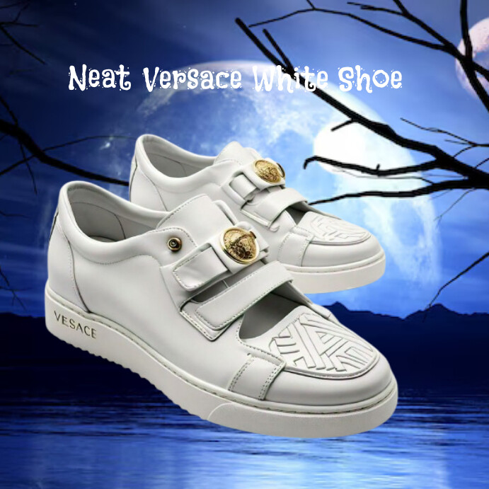 Blue Maximalist White Neat Versace Shoe Inst Template | PosterMyWall