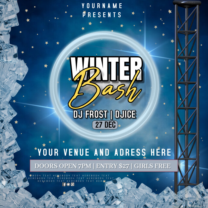 Blue Maximalist Winter Bash Party Instagram P Template | PosterMyWall
