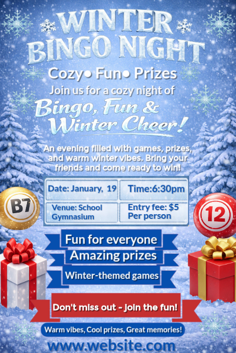 Blue Maximalist Winter Bingo Night Party Invitation Pinterest Graphic ...