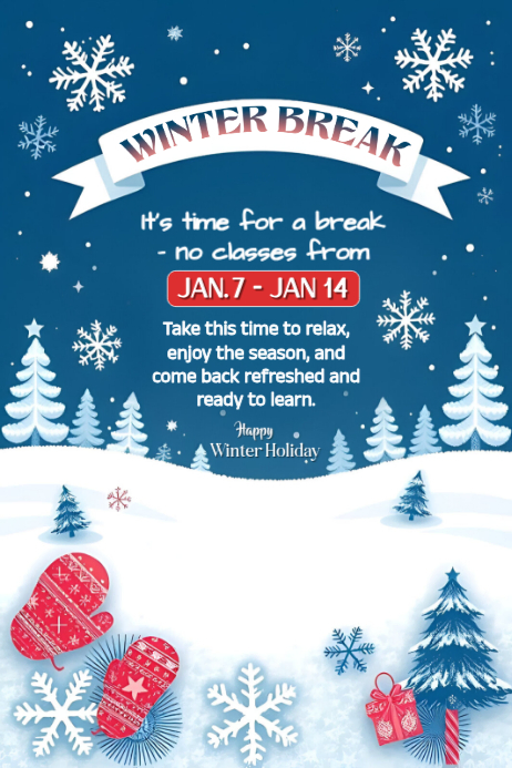 Blue Maximalist Winter Break Poster Template | PosterMyWall