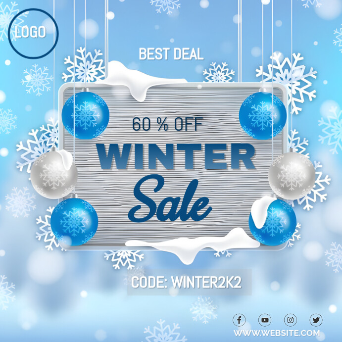 Blue Maximalist Winter Sales Flyer Instagram Post Template | PosterMyWall