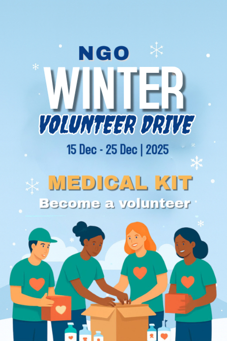 Blue Maximalist Winter Volunteer Drive Poster Template | PosterMyWall