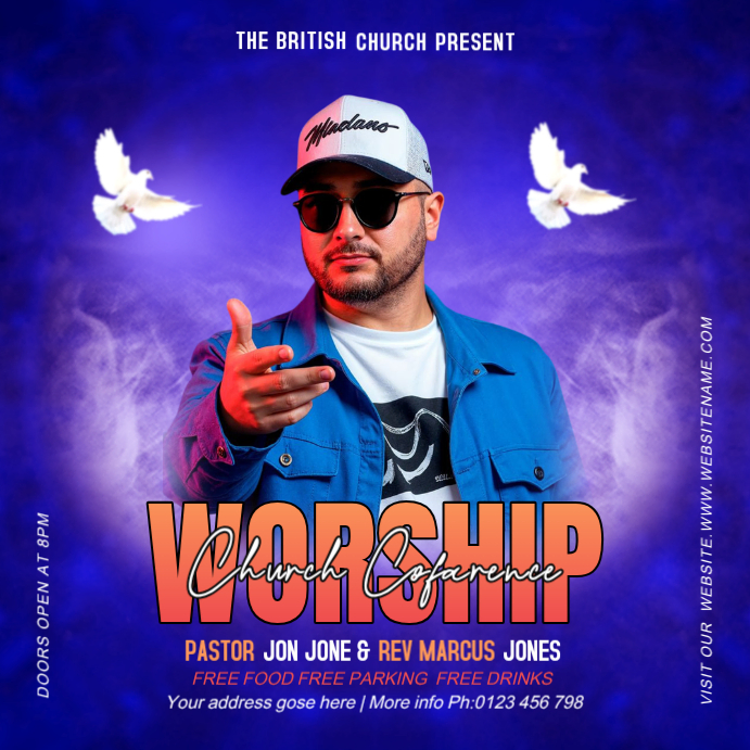 Blue Maximalist Worship Church Confarence Instagram Post Template ...