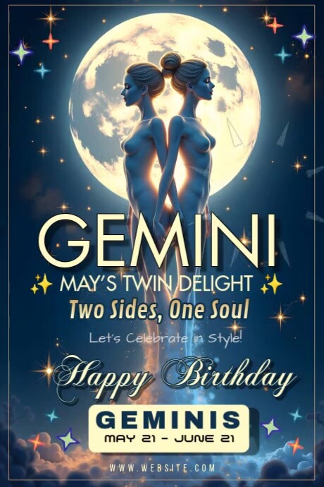 Modèle Blue Maximalist Zodiac Sign Gemini Poster | PosterMyWall