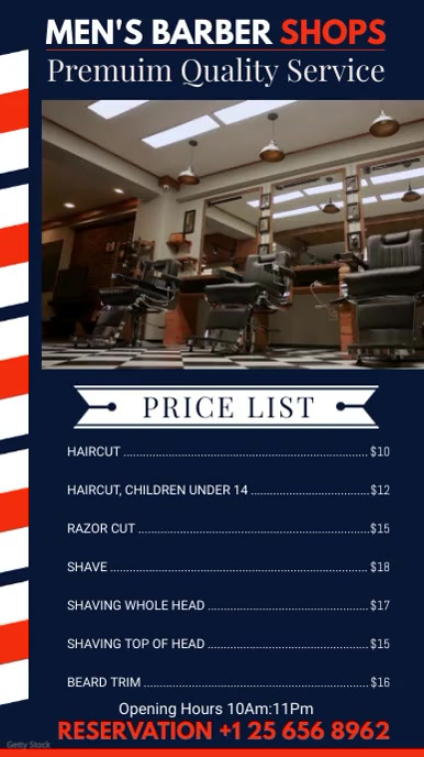 Blue Men's Barber Shop Price List Template | PosterMyWall