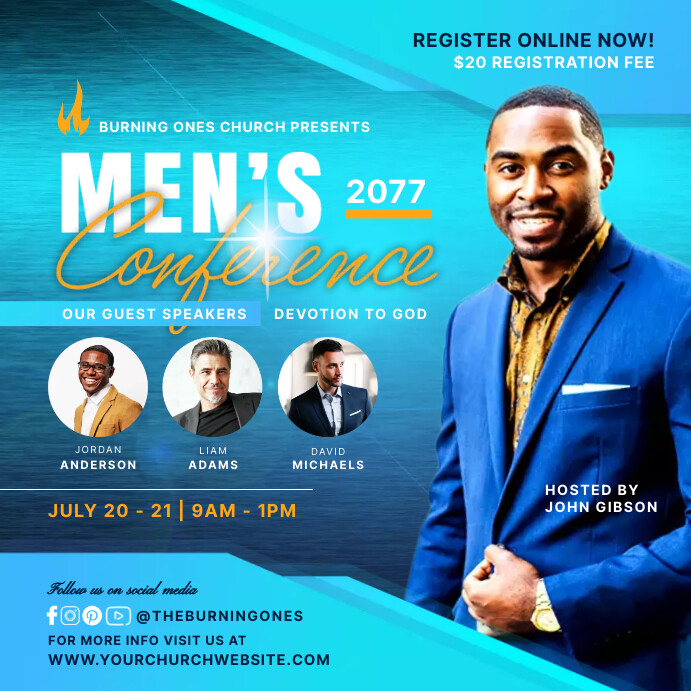 Blue Men's Church Conference Event Template | PosterMyWall