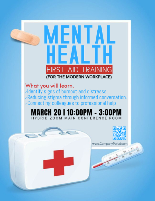 Plantilla de Blue Mental Health First Aid Training Flyer | PosterMyWall