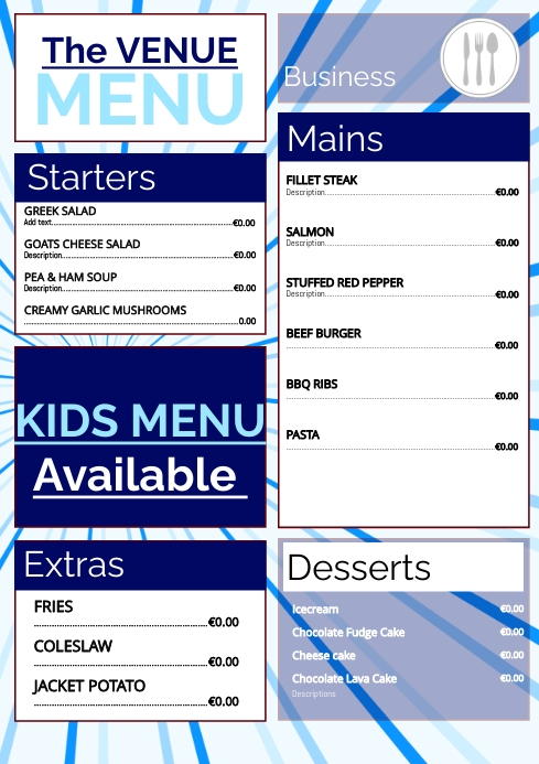 Blue Menu Template | PosterMyWall