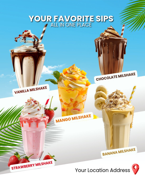 Blue Milkshake Menu Instagram Portrait Template | PosterMyWall