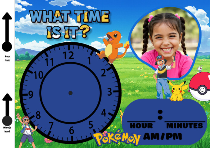 Plantilla de Blue Modern & Minimal 🔵pokemon Clock Learning Poster A4 ...
