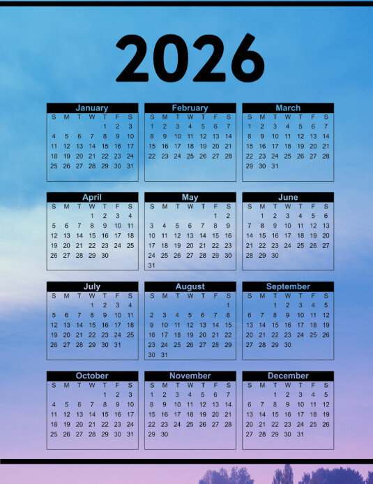 Blue Modern & Minimal 2026 Calendar Flyer (us Letter) Template ...