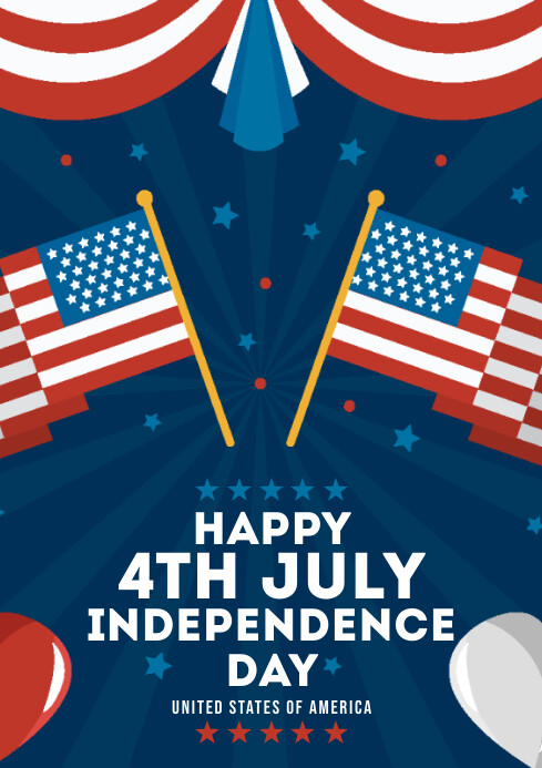 Blue Modern & Minimal 4th Of July A4 Template | PosterMyWall