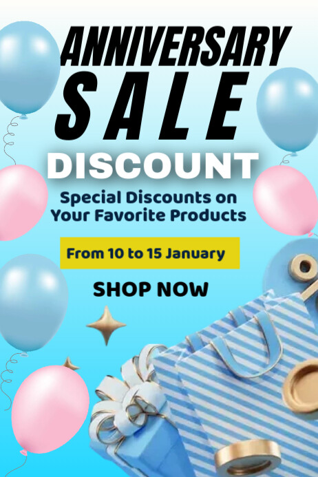 Blue Modern & Minimal Anniversary Sale Discount Poster Template ...