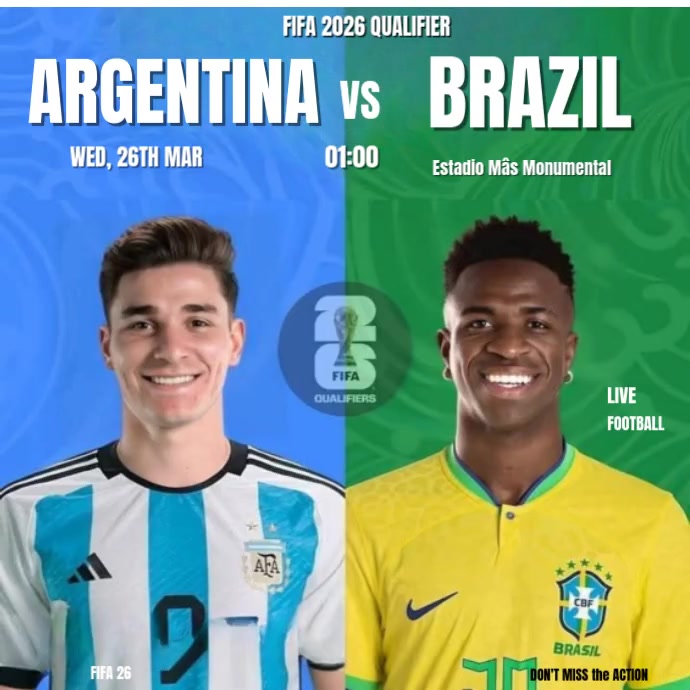 Blue Modern & Minimal Argentina Vs Brazil Fifa World Cup Qualifier ...