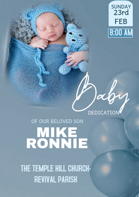 Copy of Blue Modern & Minimal Baby Dedication Invitation A4 | PosterMyWall