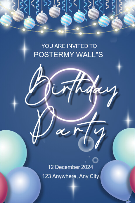 Blue Modern & Minimal Birthday Party Poster Template | PosterMyWall