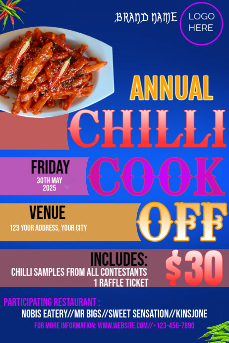 Blue Modern & Minimal black Annual chilli cook off Poster Template ...