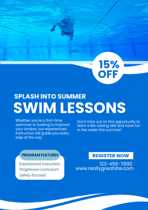 Copy of Blue Modern & Minimal Blue And White Modern Swimming Lessons ...