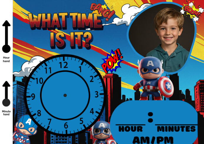 Blue Modern & Minimal Blue Hero Time-telling Chart A4 Template ...