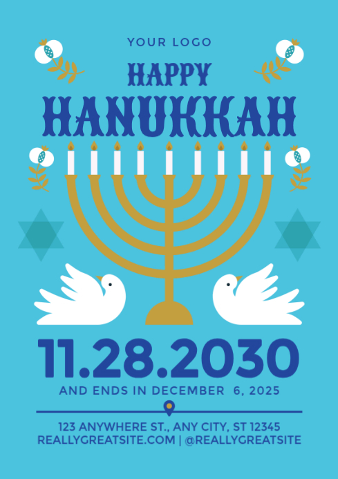 Blue Modern & Minimal Blue Illustrative Hanukkah Flyer A4 Template ...