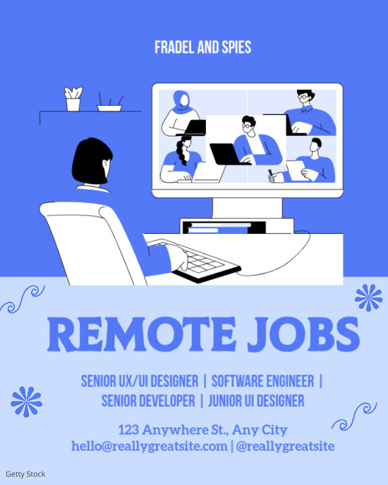 Blue Modern & Minimal Blue Illustrative Remote Jobs Instagram Post ...