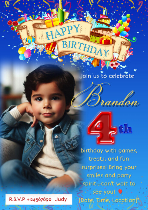 Blue Birthday Celebration A5 Template | PosterMyWall