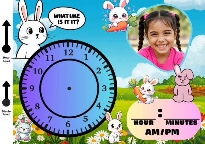 Copy of Blue Modern & Minimal Bunny-themed Clock Learning Poster For ...