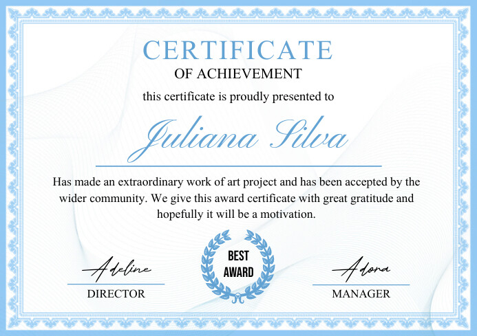 Blue Modern & Minimal Certificate Design Temp Template | PosterMyWall