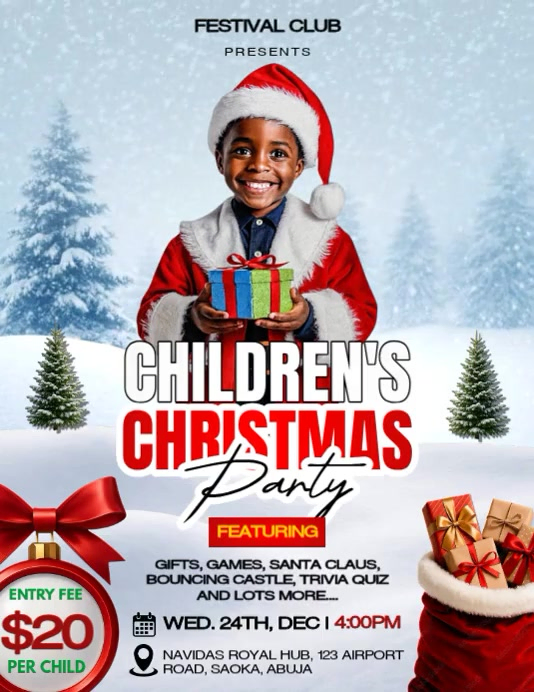Blue Modern & Minimal Children's Christmas Fun Party Flyer (us Letter ...