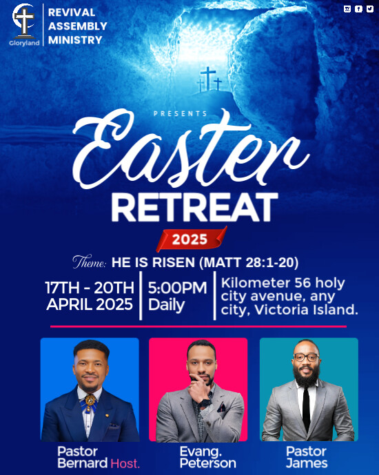 Blue Modern & Minimal Church Easter Retreat Instagram Portrait Template ...