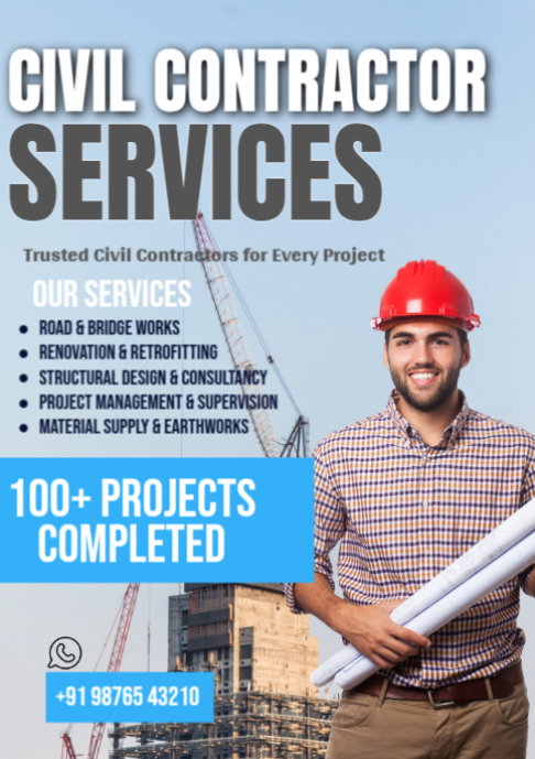 Blue Modern & Minimal Civil Contractor Services A2 Template | PosterMyWall