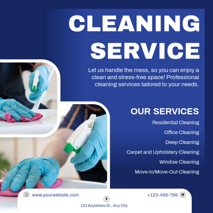 Blue Modern & Minimal Cleaning Service Advertising Instagram Post Flyer ...