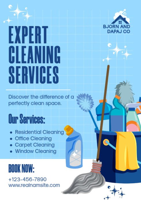 Blue Modern & Minimal Cleaning Services A4 Template | PosterMyWall