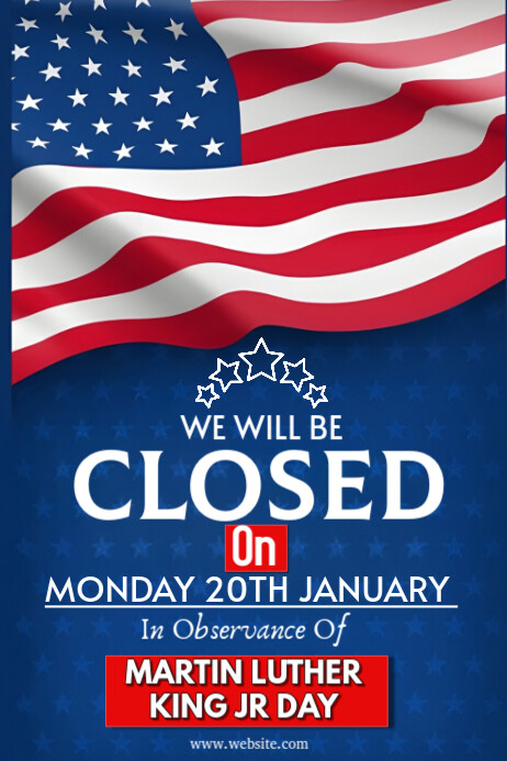 Blue Modern & Minimal Closed For Mlk Day Poster Template | PosterMyWall