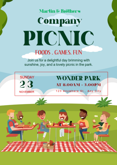 Blue Modern & Minimal Company Picnic Advertising Flyer Template A4 ...