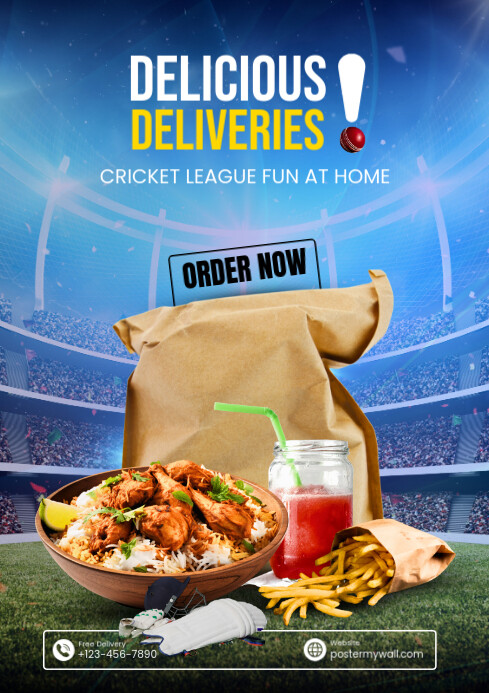 Copy of Blue Modern & Minimal Cricket League Food A4 | PosterMyWall