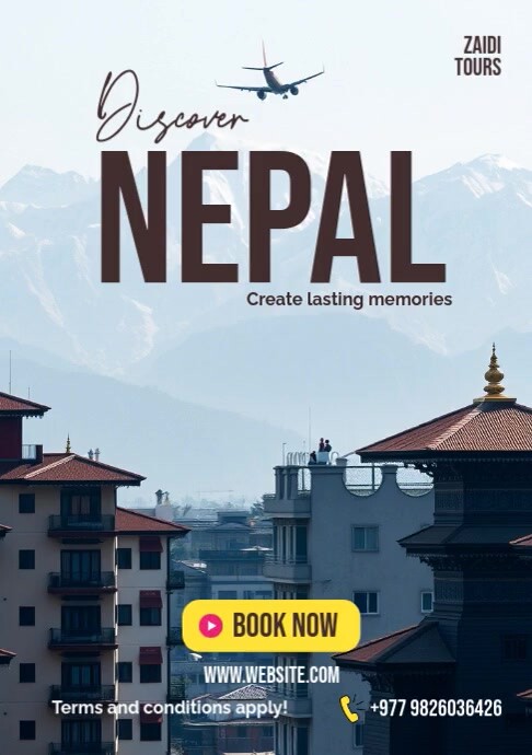 Blue Modern & Minimal Discover Nepal Holiday Poster A3 Template | PosterMyWall