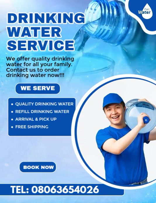 Blue Modern & Minimal Drink Water Ads Flyer (us Letter) Template ...