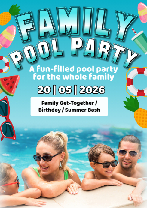 Plantilla de Blue Modern & Minimal Family Pool Party A4 | PosterMyWall