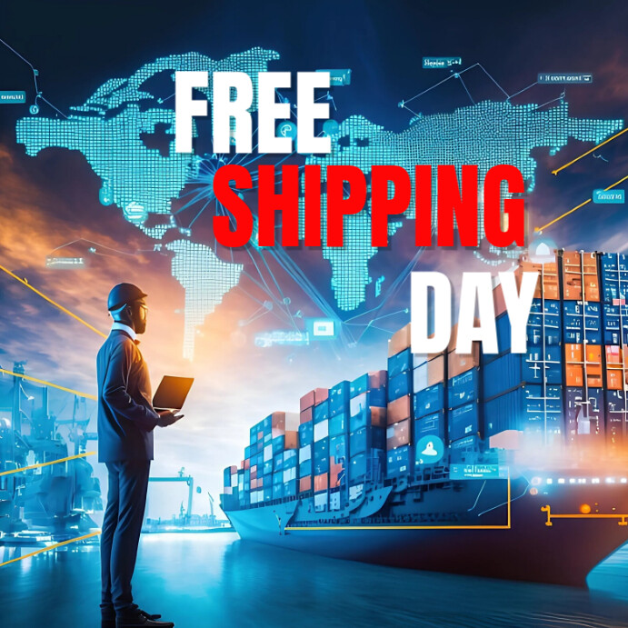 Blue Modern & Minimal Free Shipping Day Instagram Post Template ...