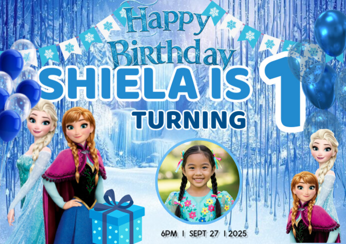 Blue Modern & Minimal Frozen Blue Ice Theme 1st Birthday Invitation A5 ...