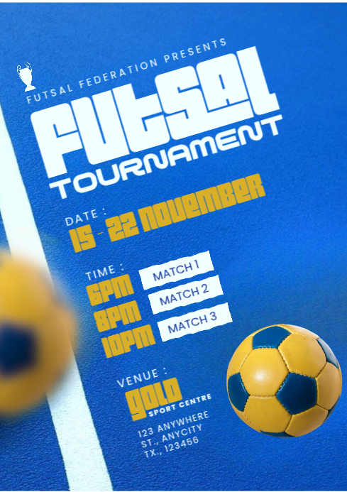 Blue Modern & Minimal Futsal Tournament A4 Template | PosterMyWall
